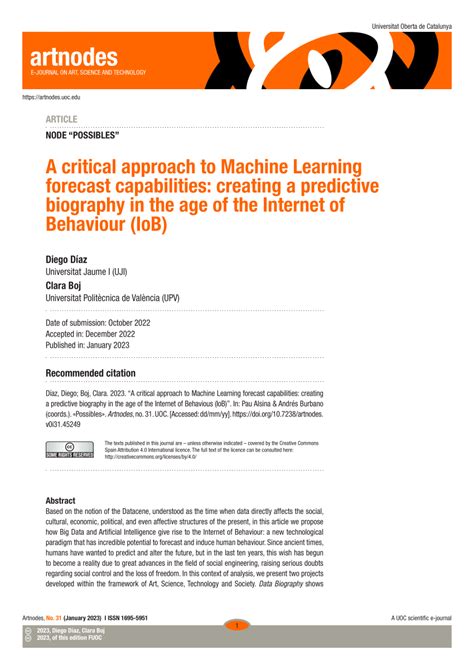Pdf A Critical Approach To Machine Learning Forecast Capabilities Creating A Predictive