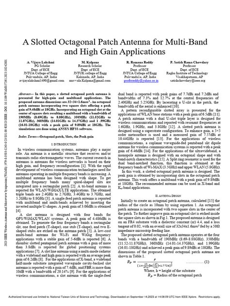 A Slotted Octagonal Patch Antenna For Multi Band And High Gain