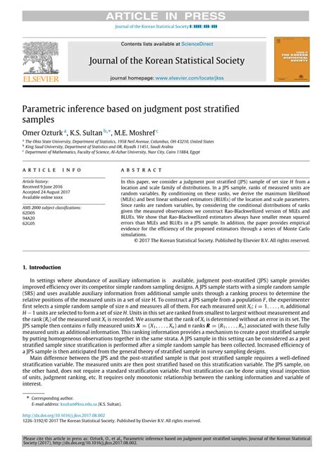 Pdf Parametric Inference Based On Judgment Post Stratified Samples