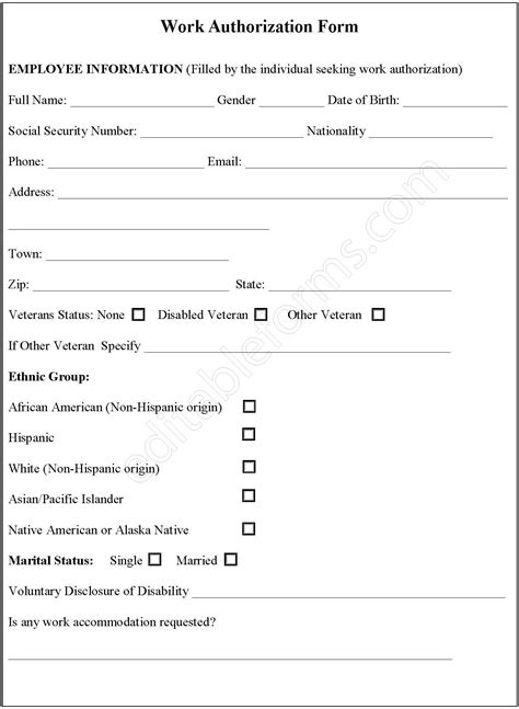 Work Authorization Fillable PDF Form Editable PDF Forms