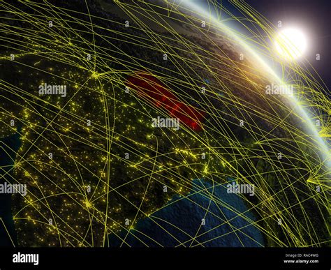 Nepal From Space On Realistic Model Of Planet Earth With Network Concept Of Digital Technology
