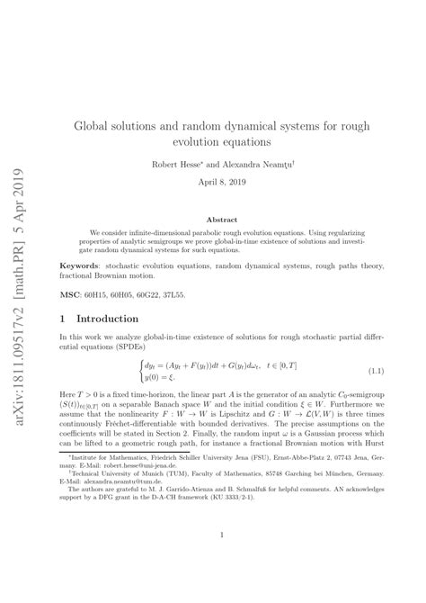 Pdf Global Solutions And Random Dynamical Systems For Rough Evolution Equations