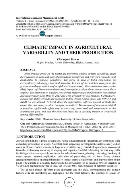 Pdf Climatic Impact In Agricultural Variability And Their Production