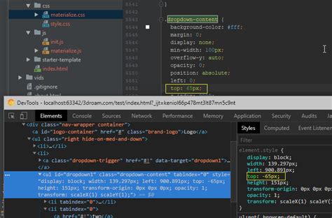 Css Materializecss Vertically Offset Dropdown Menu Content Stack