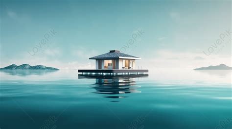 물 위의 미니멀리스트 하우스 놀라운 3d 렌더링 디자인 리스 배경 제품 디스플레이 배경 놀라 배경 이미지 Hd 리스 제품 디스플레이 놀라 배경 사진 무료
