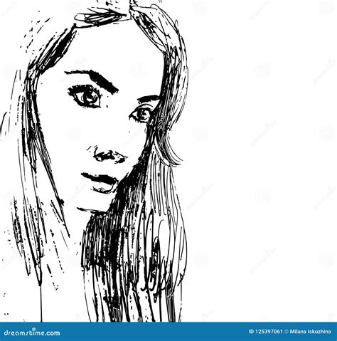 Croquis D Un Portrait D Une Fille Illustration De Vecteur Illustration Du Personne Beau
