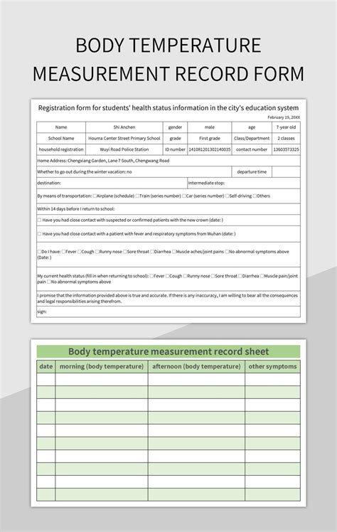Body Temperature Measurement Record Form Excel Template And Google Sheets File For Free Download