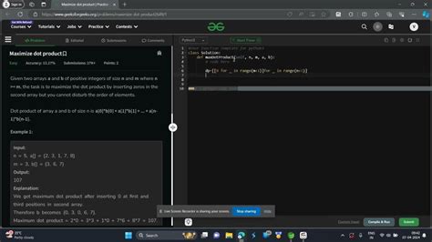 Maximize Dot Product Gfg Potd Python Solution Dynamic Programming Geeks
