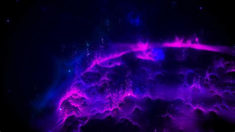 Abstract Moving Purple Futuristic Landscape Of Particles And Dots Of Energetic Magic With Glow