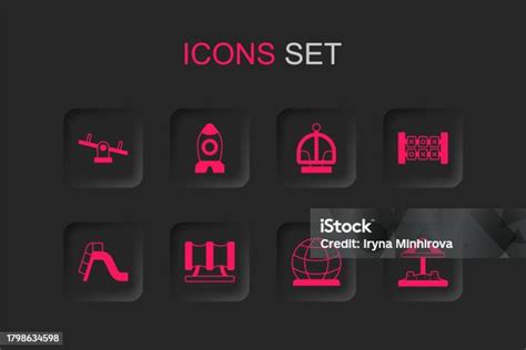 어린이 놀이터 슬라이드 파이프 로켓 우주선 장난감 시소 놀이터 등반 장비 교육 논리 게임 모래 샌드 박스 어트랙션 회전 목마 및 슬라이드 아이콘을 설정합니다 벡터 0명에