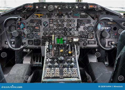 Closeup Of The Cockpit And Of A Commercial Aircraft Douglas Dc 9