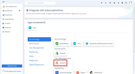 Avalara Integration Guide Subscriptionflow