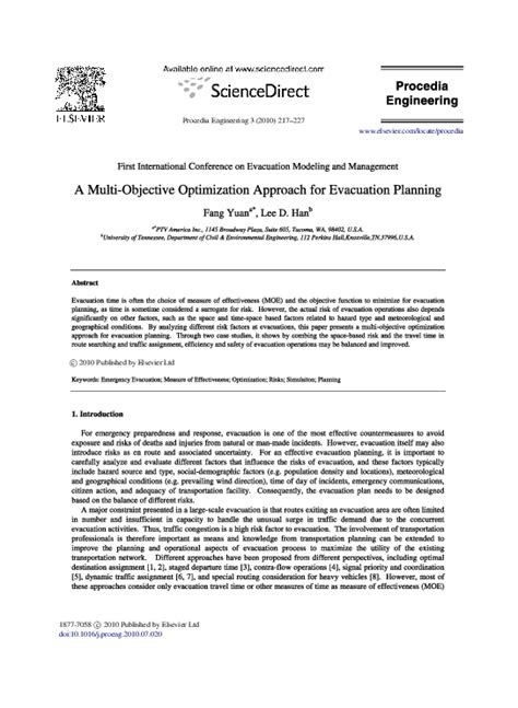 pdf a multi objective optimization approach for evacuation planning