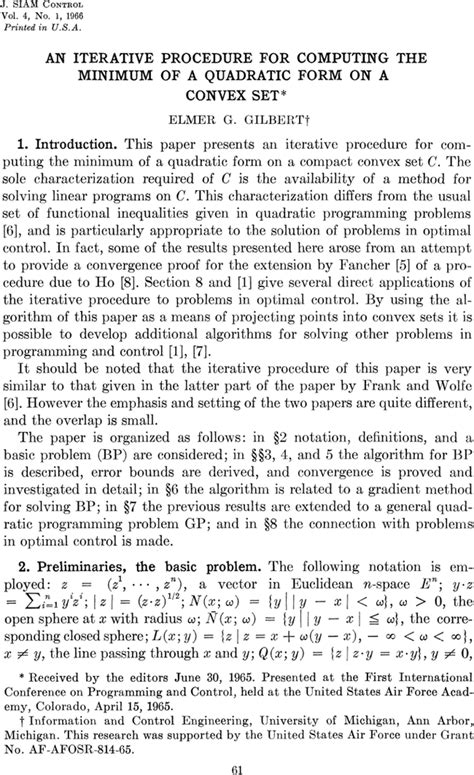 An Iterative Procedure For Computing The Minimum Of A Quadratic Form On A Convex Set Siam