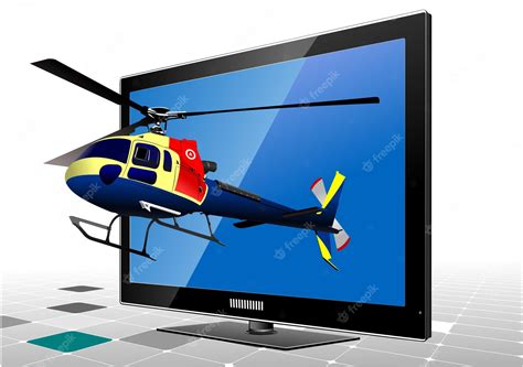 Premium Vector Flat Computer Monitor With Helicopter
