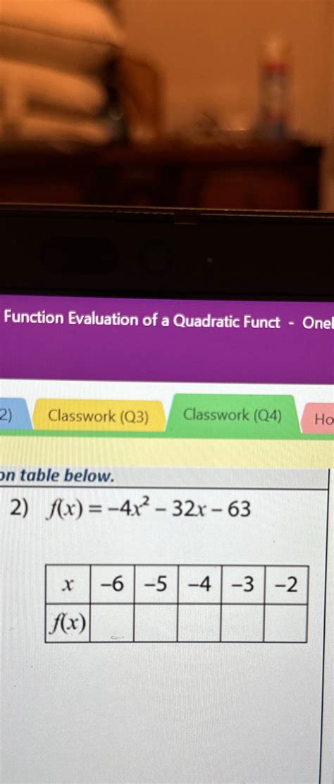 Solved Function Evaluation Of A Quadratic Functonelclasswork