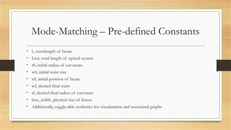 Ppt Automated Gaussian Beam Mode Matching For Optical Systems Matlab Implementation