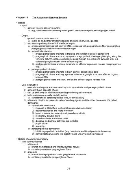 the autonomic nervous system notes 34 chapter 15 the autonomic