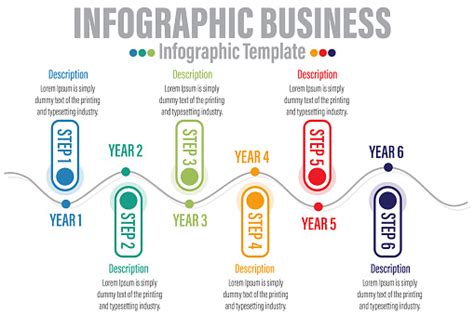 6 단계 현대 타임 라인 다이어그램 Pip 태그 및 워크 플로우 프리젠 테이션 벡터 인포 그래픽 비즈니스를 위한 인포그래픽