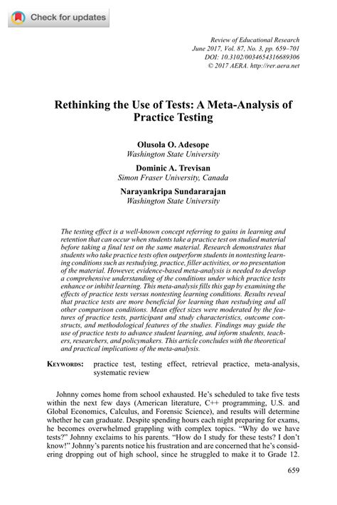 pdf rethinking the use of tests a meta analysis of practice testing