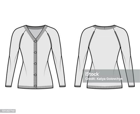 리브 V넥 롱 라글란 슬리브 버튼 클로저 슬림 핏 니트 트리밍이 돋진 카디건 스웨터 테크니컬 패션 일러스트 0명에 대한 스톡 벡터 아트 및 기타 이미지 Istock