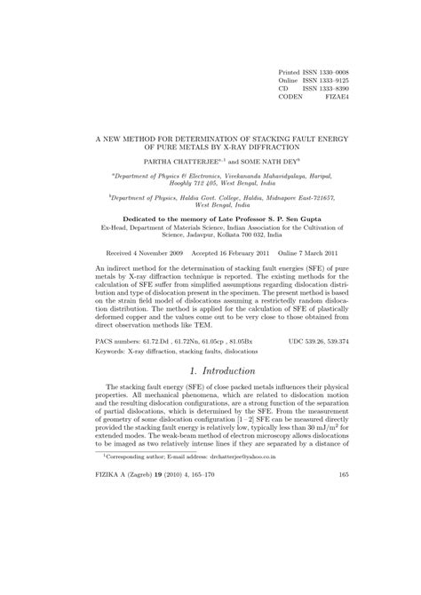 Pdf A New Method For Determination Of Stacking Fault Energy Of Pure