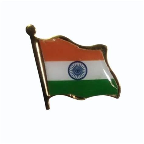 Orange Green And White Metal Indian Flag Pin Badge For School And