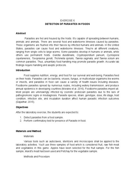 Food Microbiologoy & Parasitology - Lab Exercise No. 7 | PDF | Parasitism | Medical Specialties