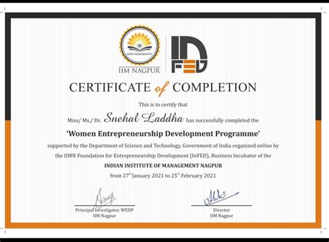 Completed Women Enterpreneurship Development Programme Organized By Iim