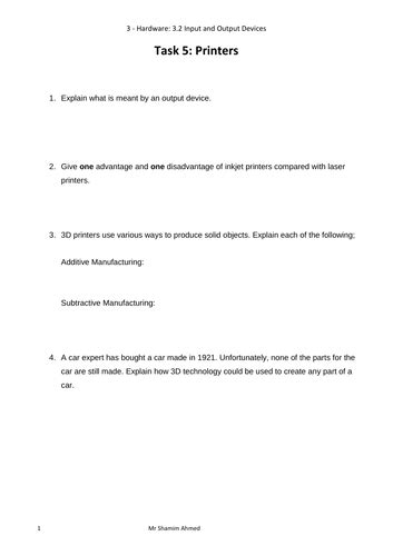 Igcse Computer Science Unit 3 Hardware 32 Input And Output Devices Teaching Resources