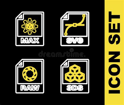 Set Line Svg File Document 3ds Raw And Max Icon Vector Stock