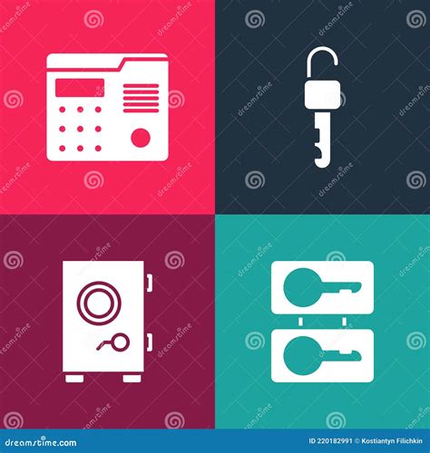 Set Pop Art Casting Keys Safe Unlocked And House Intercom System Icon Vector Stock Vector