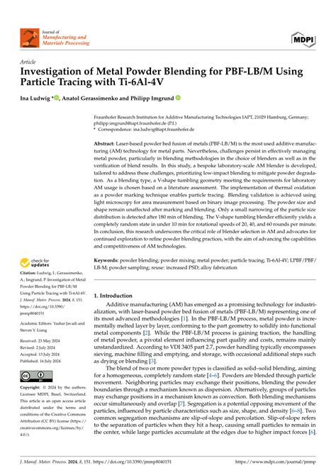 PDF Investigation Of Metal Powder Blending For PBF LB M Using Particle Tracing With Ti 6Al 4V