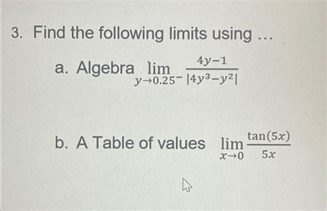 Solved Find the following limits using ...a. ﻿Algebra | Chegg.com