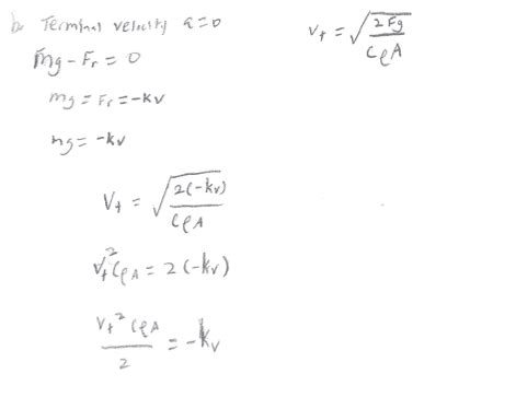 Force Vector On Falling Object To Determine Terminal Velocity And To Graph It