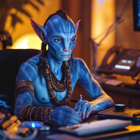 artificial intelligence robot working on a computer in a dark room