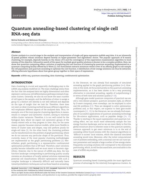 Pdf Quantum Annealing Based Clustering Of Single Cell Rna Seq Data