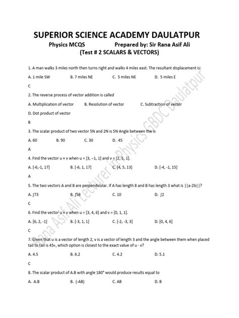 test 2 scalar and vector pdf euclidean vector abstract algebra