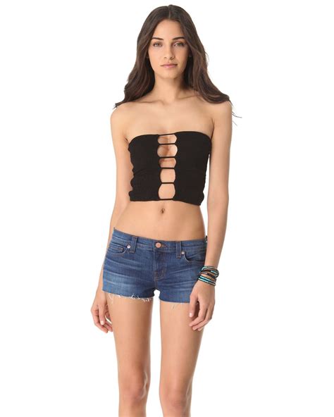 Indah Sea Smocked Spaghetti Strings Crop Top In Black Lyst