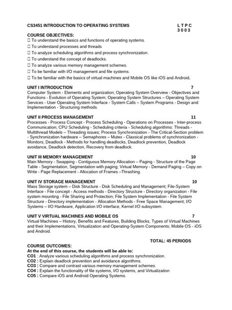 cs3451 introduction to operating systems l t p c pdf process computing operating system