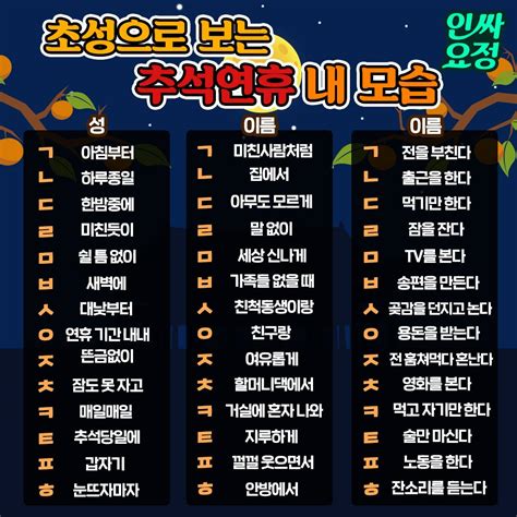 인싸요정 초성으로 보는 추석 내 모습  이번 추석연휴 그냥 집콕해서 먹고 자고 놀쟈ㅎㅎ 너