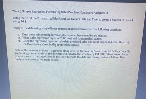 Solved Week 3 Simple Regression Forecasting Sales Problem