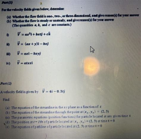 Solved Mart For The Velocity Fields Given Below