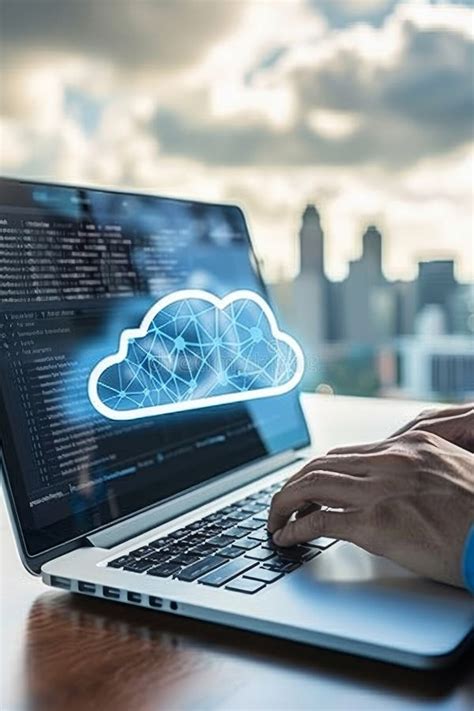 Programmer Working With Cloud Computing Technology On Laptop Data