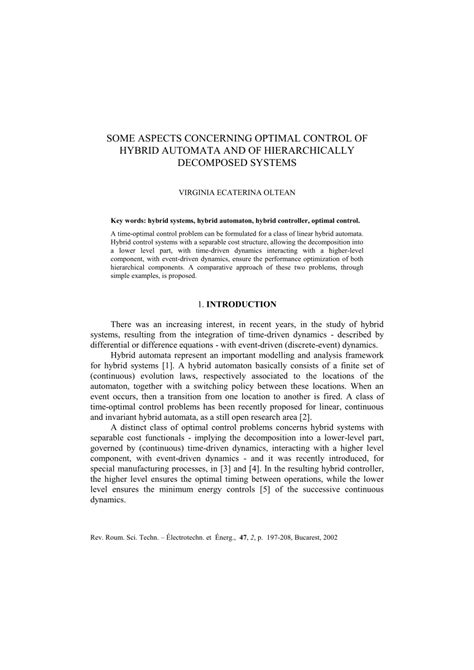 Pdf Some Aspects Concerning Optimal Control Of Hybrid Automata And Of Hierarchically