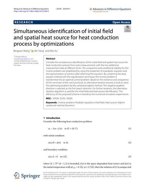Pdf Simultaneous Identification Of Initial Field And Spatial Heat Source For Heat Conduction