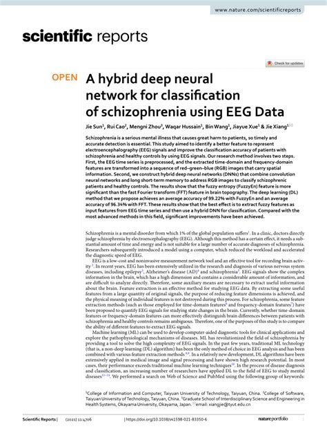 Pdf A Hybrid Deep Neural Network For Classification Of Schizophrenia Using Eeg Data