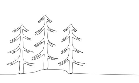 Spruce Tree One Line Continuous Christmas Winter Forest Concept Banner