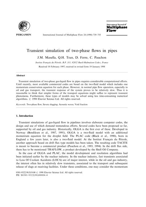 Pdf Transient Simulation Of Two Phase Flows In Pipes Simulation Transitoire Des écoulements