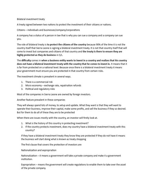 Bilateral Investment Treaty Pdf Investing Nationalization